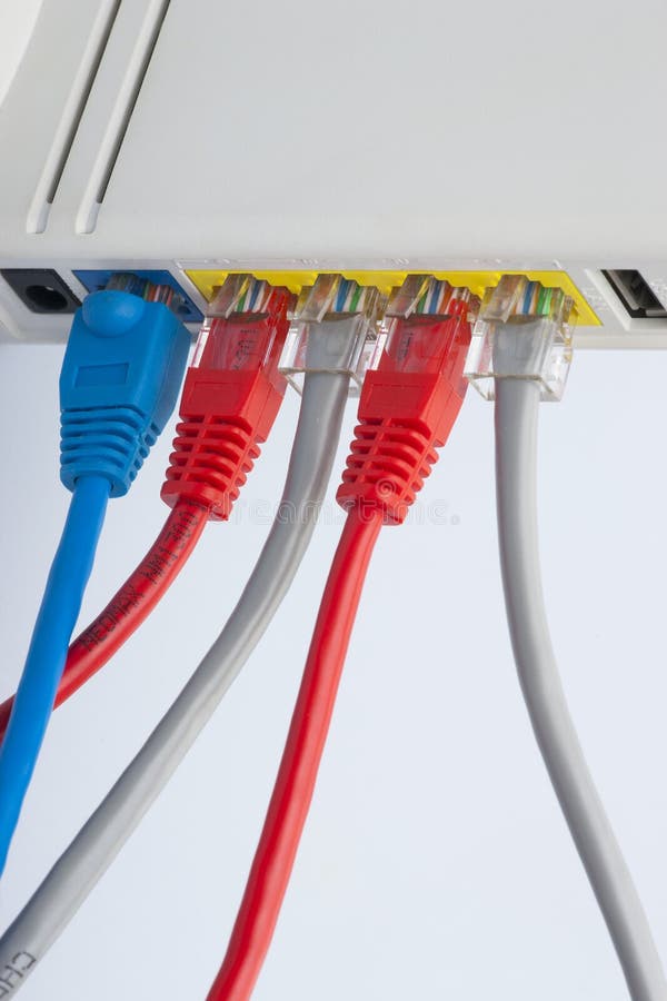 Network Cables Connected To the Router. Network Communications Stock ...