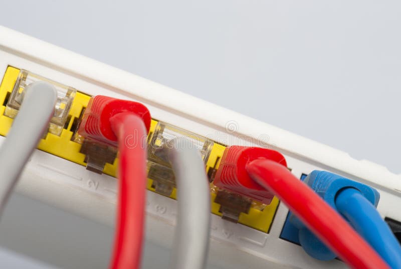 Network Cables Connected To the Router. Network Communications Stock ...