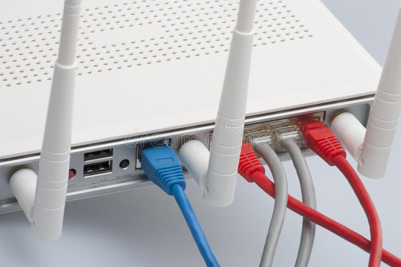 Network Cables Connected To the Router. Network Communications Stock ...