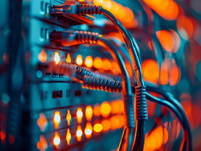 Network Cables Connected To Server Racks with Red Lights Stock ...