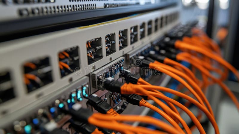 Network Cables Connected To Servers in a Data Center are Transmitting ...