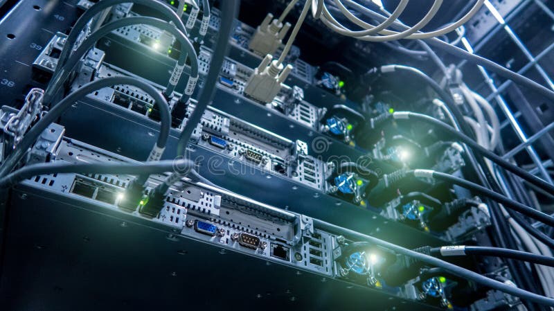 Network Cables Connected To Switch. Server Racks, Server Room Stock ...