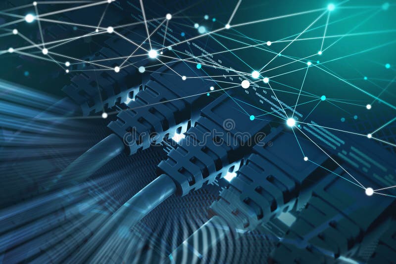 Network Cables Connected To Switch Hub. Global Internet and Data ...