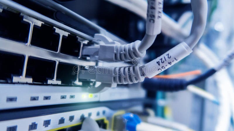 Network Cables Connected To Switch. Network Hub. Stock Image - Image of ...