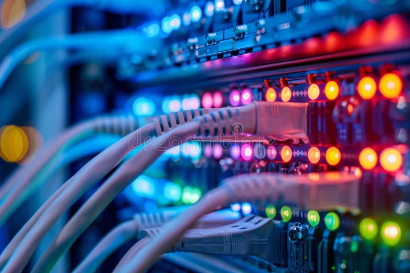 Network Cables Connecting To Server in Data Center with Blurred Lights ...