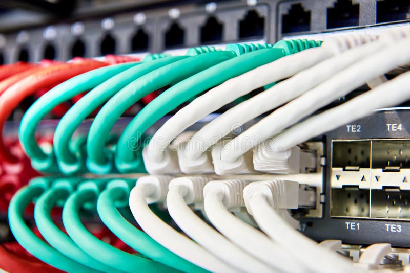 Network Cables with Connectors on Switch Stock Photo - Image of socket ...