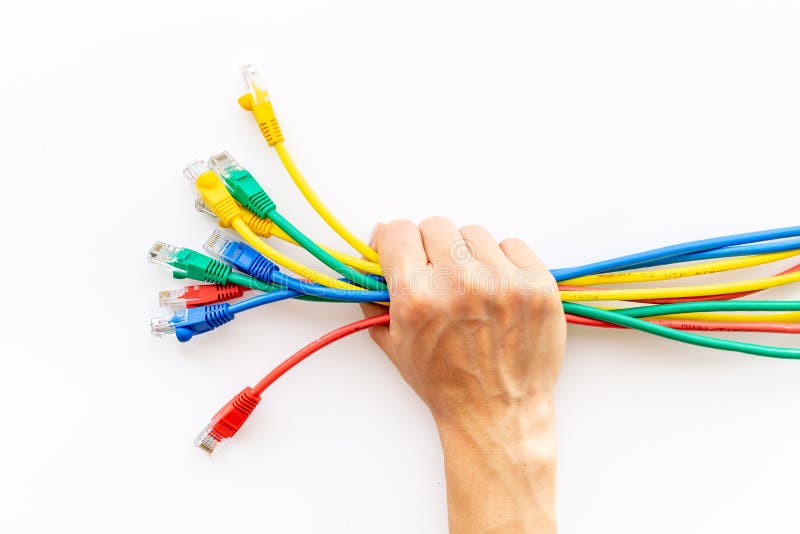 Network Cables and Electrical Wires, Top View Stock Image - Image of ...
