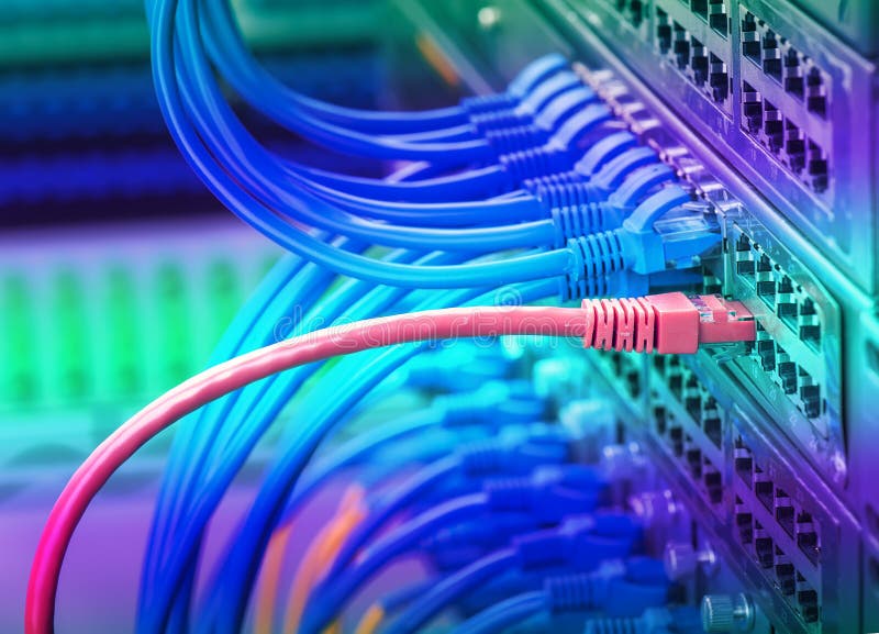 Network Cables and Hub Closeup with Fiber Optical Stock Image - Image ...