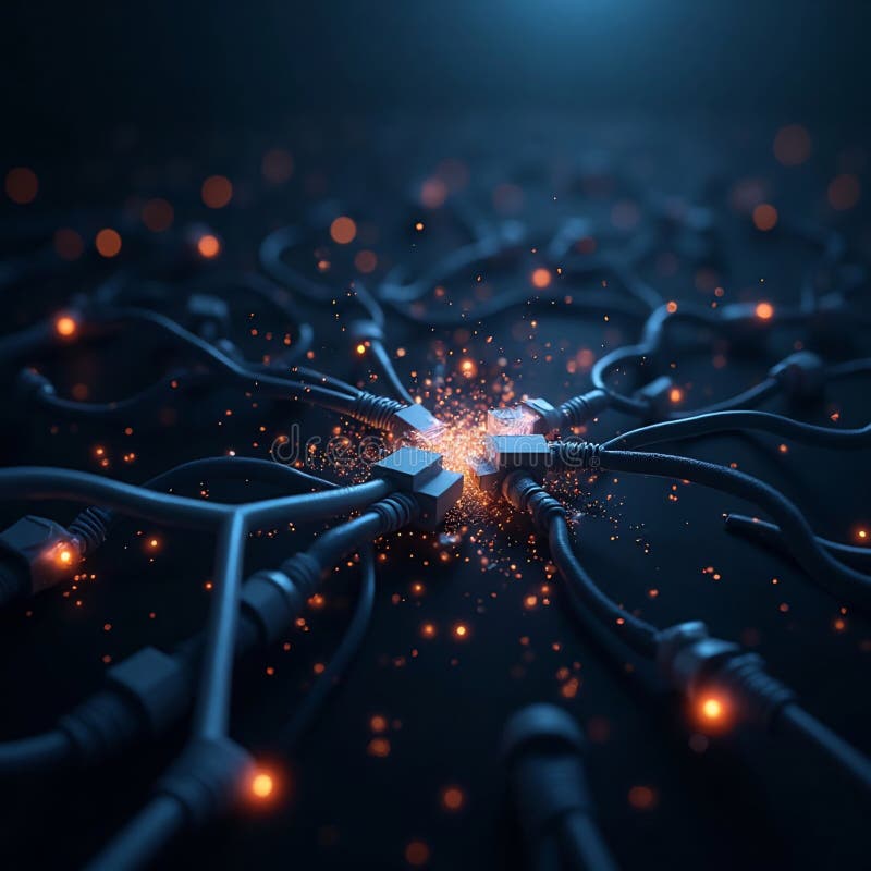 Network Cables Overload with Spark Connection Failure Concept Stock Illustration - Illustration ...