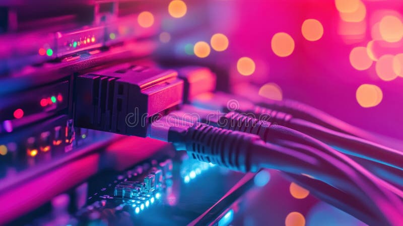 Network Cables Server Lights Connection Hub with HighTech Vibe and ...