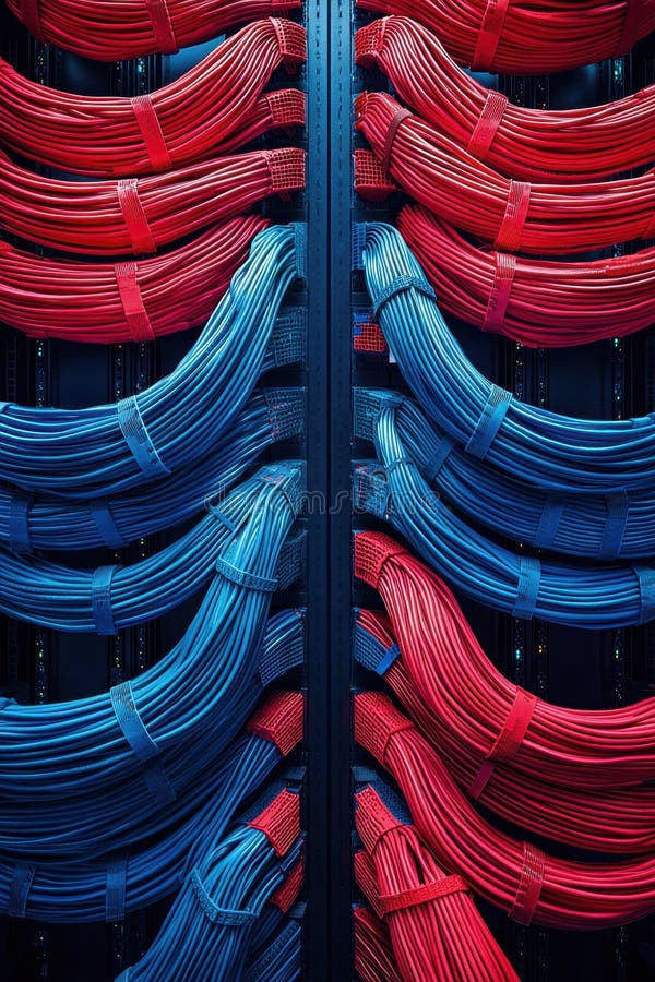 Network Cables, a Striking Assembly of Red and Blue Network Cables ...