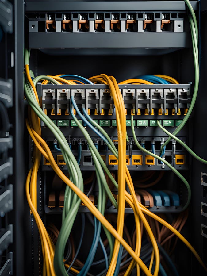Network Cables with Switch and Server in the Room Stock Illustration ...