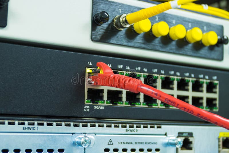 Technician Connect Fiber Cable Network To Switch Port in Server Room ...