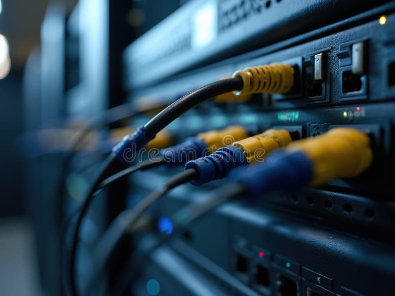Close-up View of Network Cables Connected To Server Hardware in a Data ...