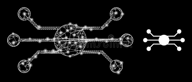 Network Circuit Node Web Mesh Icon with Glare Lightspots Stock Vector ...