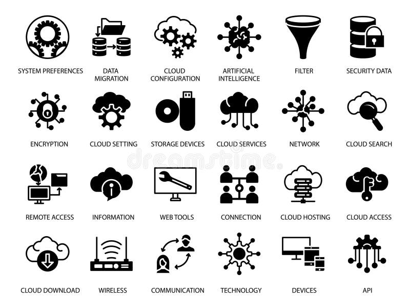 Network and Cloud Computing Icon Design Set Art Line Fill Black Color Stock Vector ...