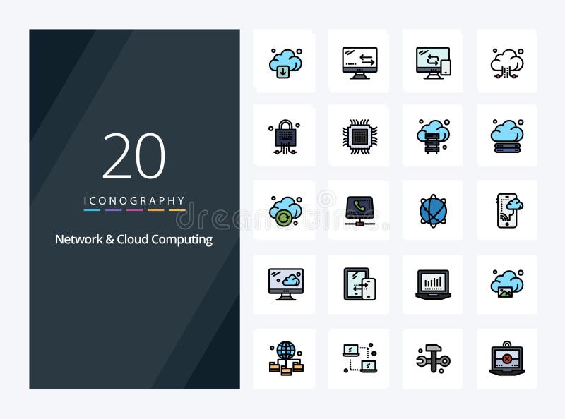 20 Network and Cloud Computing Line Filled Icon for Presentation Stock Vector - Illustration of ...