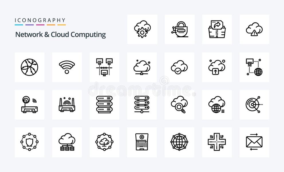 25 Network and Cloud Computing Line Icon Pack Stock Vector - Illustration of wifi, storage ...