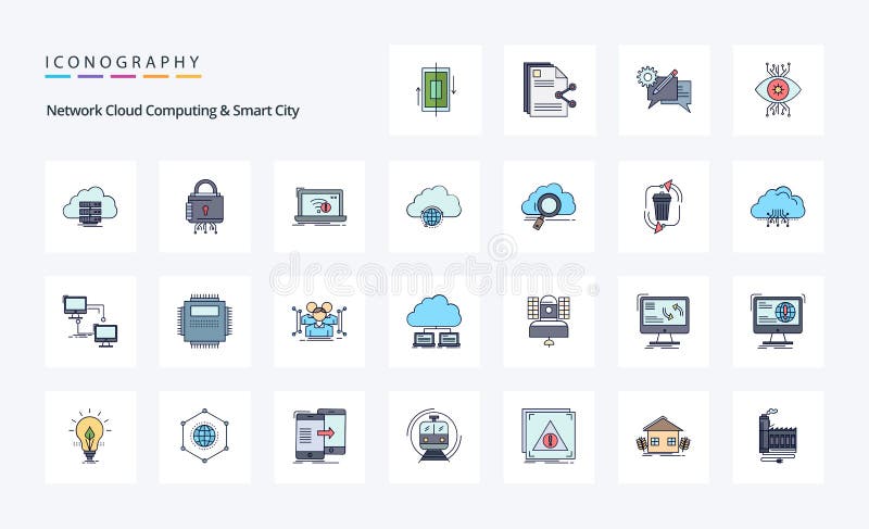 25 Network Cloud Computing and Smart City Line Filled Style Icon Pack ...