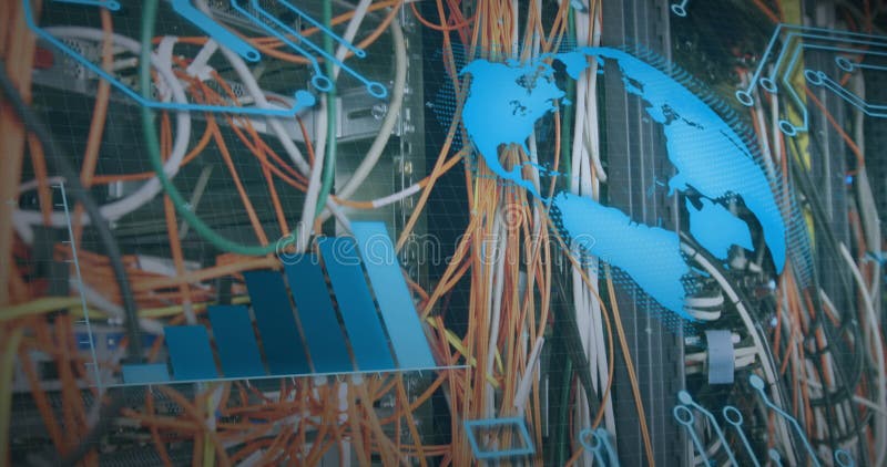 A Network of Colorful Cables is Intertwined with a Graphic of a World ...