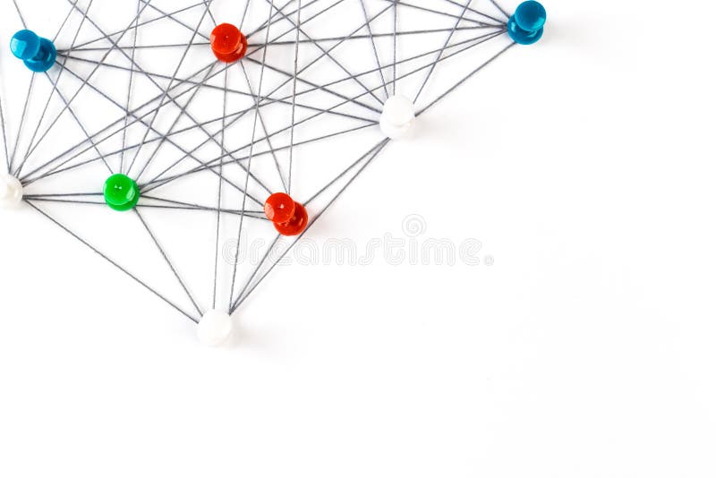 Network with Colorful Pins and String, Linked Together with String on a ...