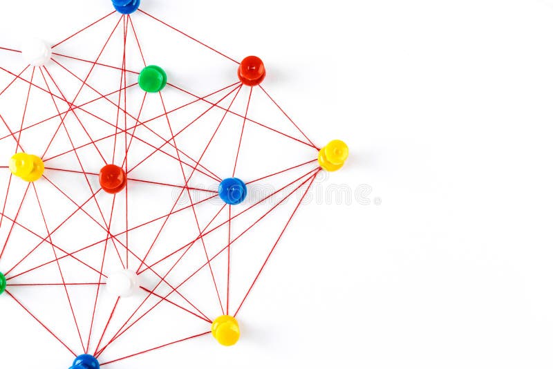 Network with Colorful Pins and String, Linked Together with String on a ...