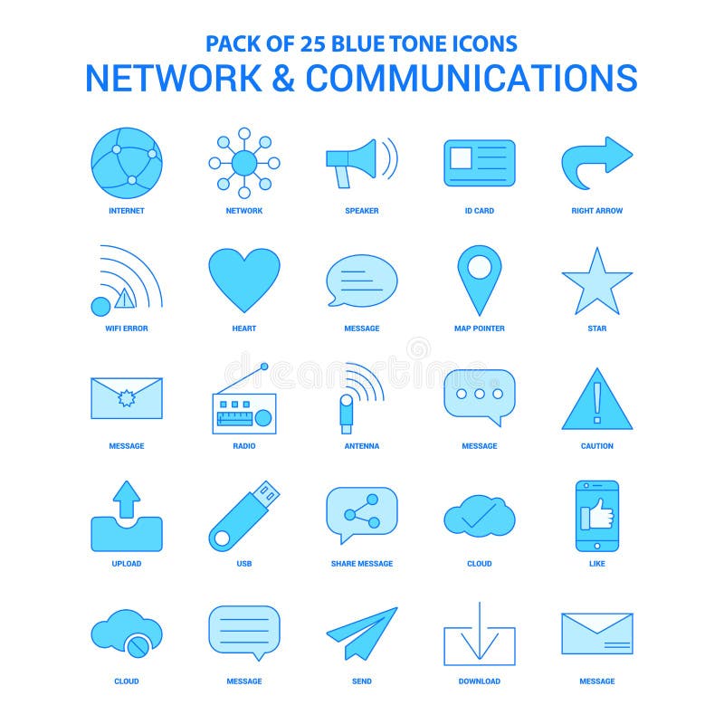 Network and Communication Blue Tone Icon Pack - 25 Icon Sets Stock ...