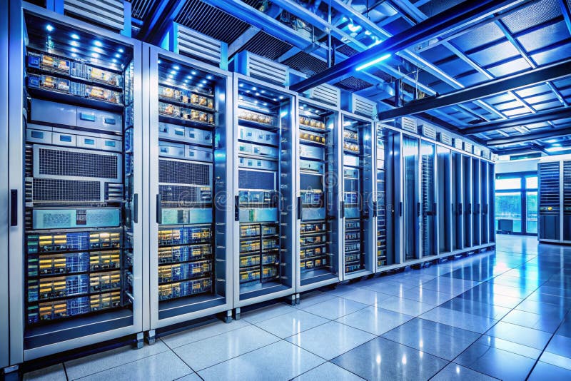 Network Communication Concept: Data Center and Server Racks Stock ...