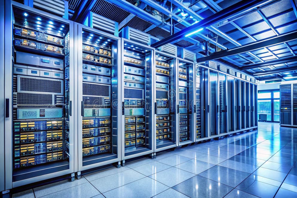 Network Communication Concept: Data Center and Server Racks Stock ...