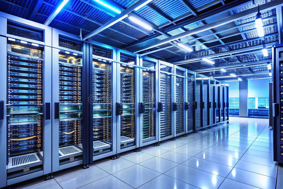 Network Communication Concept: Data Center and Server Racks Stock ...