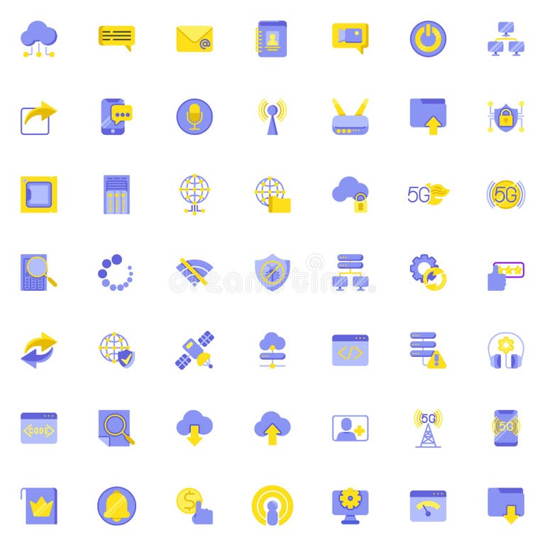 Network and Communication Flat Icons Set Stock Vector - Illustration of ...