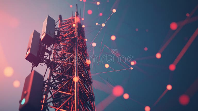 Network Communication Tower with Data Signal Stock Illustration ...