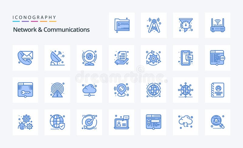 25 Network and Communications Blue Icon Pack Stock Vector ...