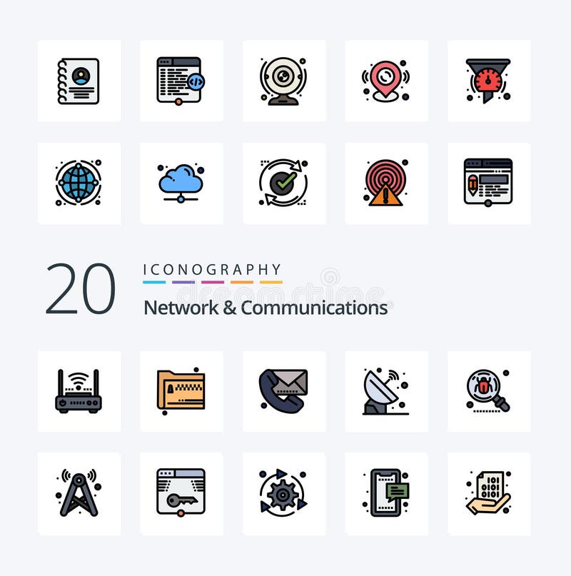 20 Network and Communications Line Filled Color Icon Pack Like Orbit ...