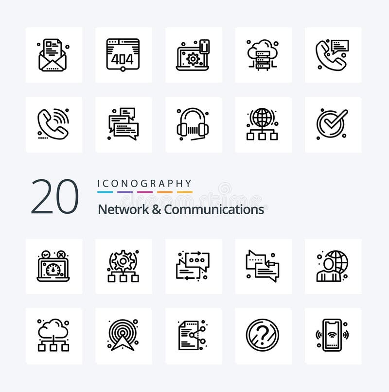20 Network and Communications Line Icon Pack Like World Globe Server ...