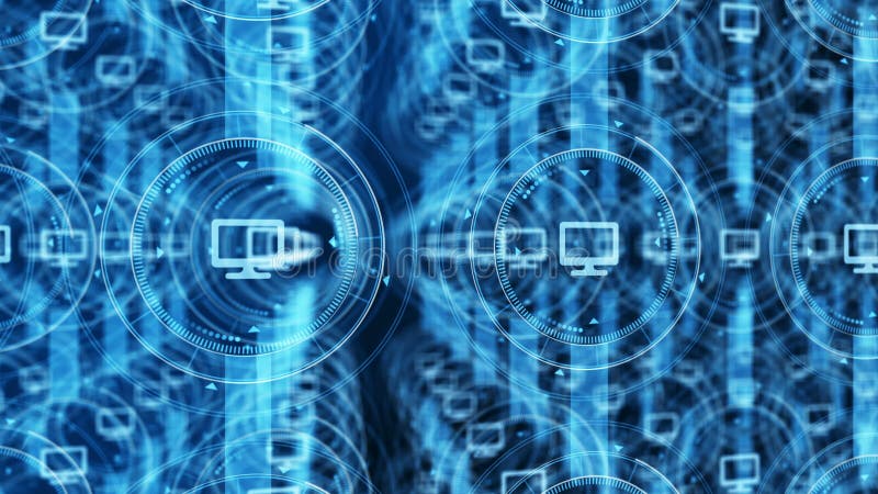 Network Community. Remote Work Concept. Desktop PC and Laptops. Loop ...