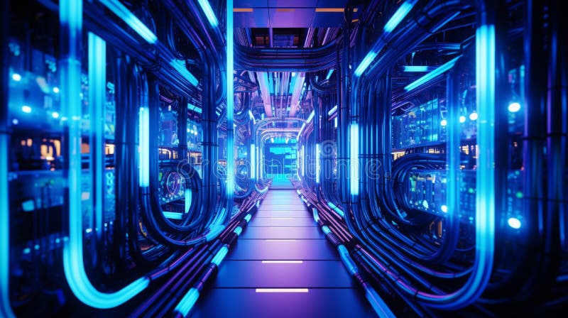 A Network of Computer Cables Leading To a Powerful Mainframe, Set ...