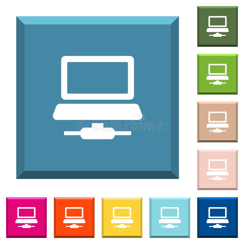 Network Computer White Icons on Edged Square Buttons Stock Vector ...