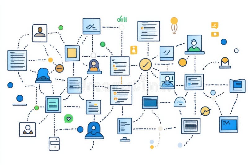 A Network of Computers and People with a Lot of Different Icons and ...