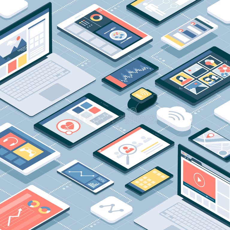 Network of Devices and Mobile Apps Stock Vector - Illustration of ...