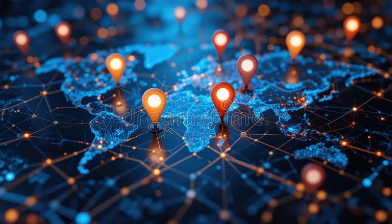 Network Concept with Digital Map with Interconnected Glowing Location ...
