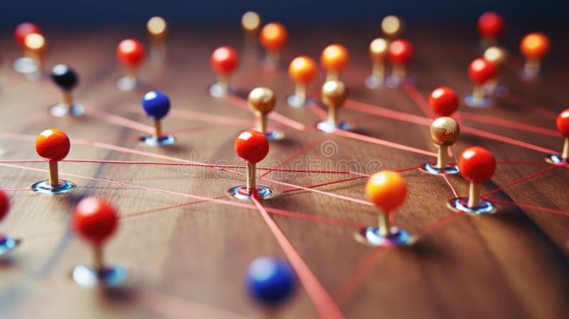Network Concept, Pins on Table Linked by Threads, Create Connections ...
