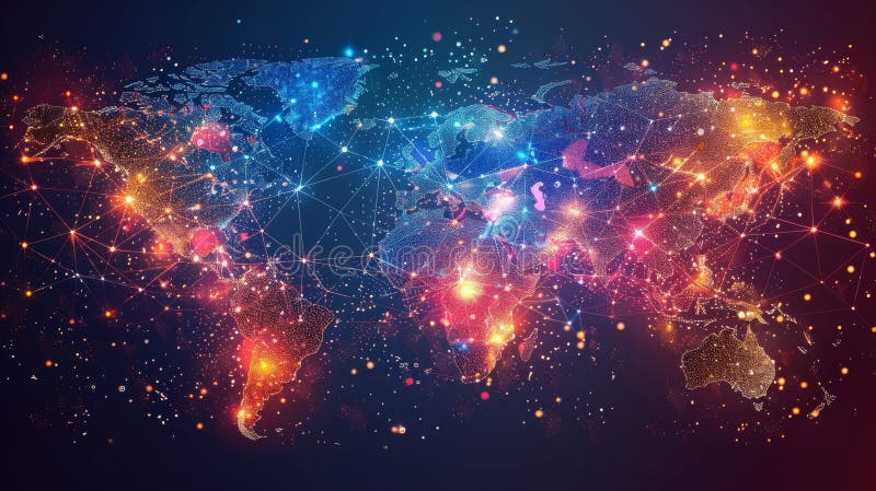 A Network of Connected Dots Forming a Map of the World, with Vibrant ...