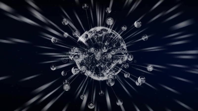 Network of Connected Faces Animation Over Glowing Globe with Radial ...