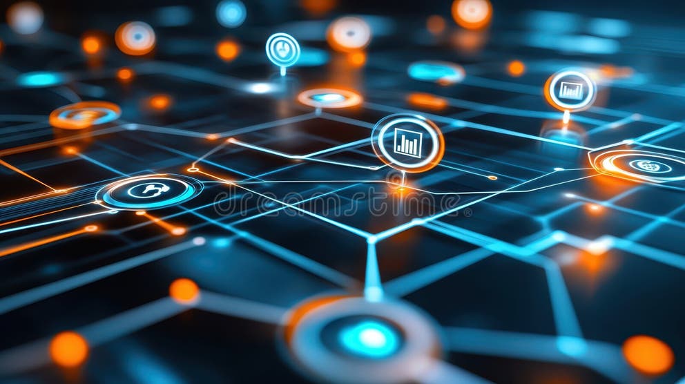 Network of Connected Lines and Icons, Visualizing the Flow of ...