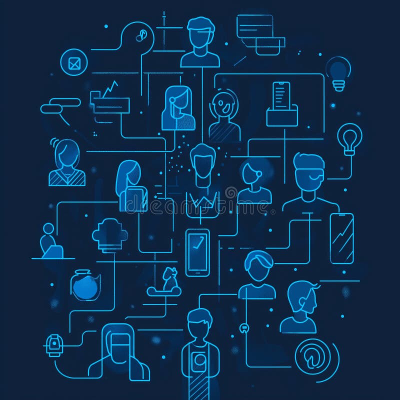 Network of Connected People and Technology Icons in Digital Interface ...