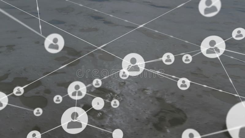 Network of Connected User Icons Animation Over Aerial View of Landscape ...