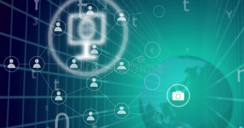 Network of Connected User Icons and Camera Symbol Animation Over ...