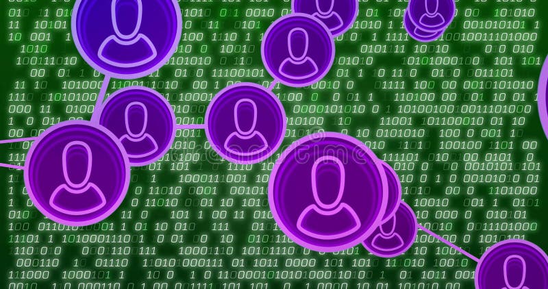 Network of Connected User Icons Image Over Binary Code Background Stock ...