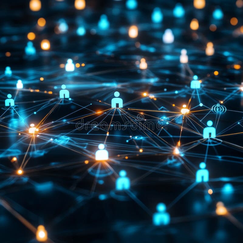 Network Connecting Digital People Virtual Environment Glowing Nodes ...
